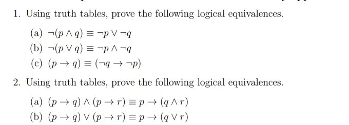 Solved 1. Using truth tables, prove the following logical | Chegg.com Solved 1. Using truth tables, prove the following logical | Chegg.com