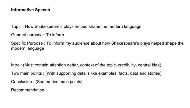 Informative Speech Topic: How Shakespeare's plays | Chegg.com