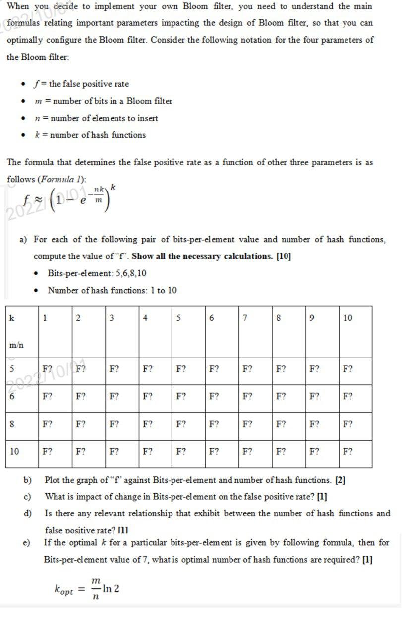 Solved When you decide to implement your own Bloom filter, | Chegg.com
