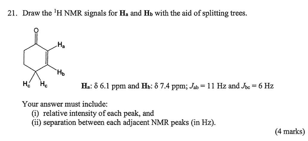 Solved 21. Draw the 'H NMR signals for Ha and H) with the | Chegg.com