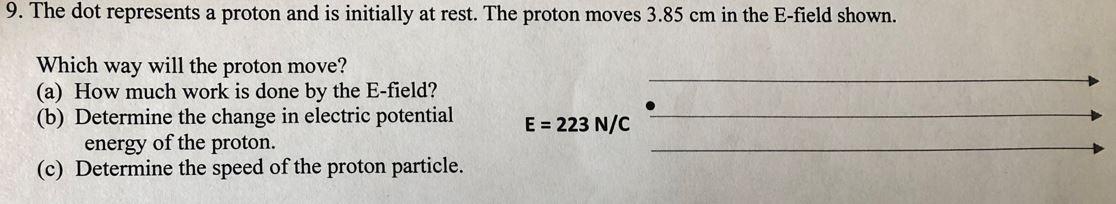 Solved 9. The dot represents a proton and is initially at | Chegg.com