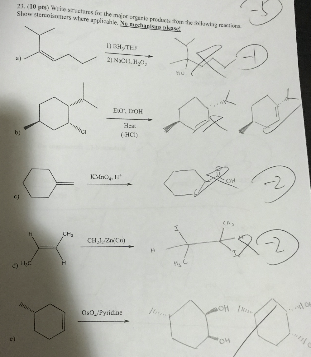 Solved 23. (10 pts) Write structures for the major organic | Chegg.com