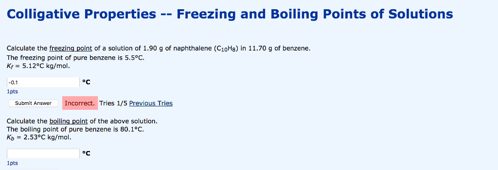 Solved Colligative Properties -- Freezing and Boiling Points | Chegg.com