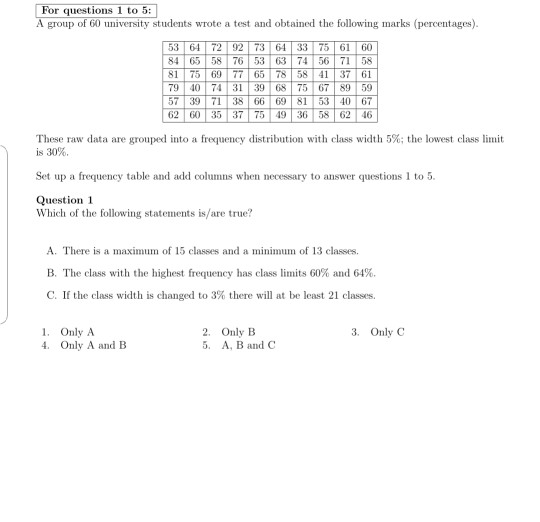 Solved For questions 1 to 5: A group of 60 university | Chegg.com