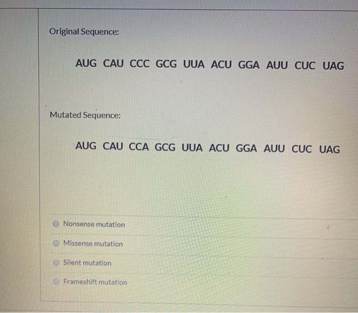 Solved Mutate the original sequence shown below following | Chegg.com