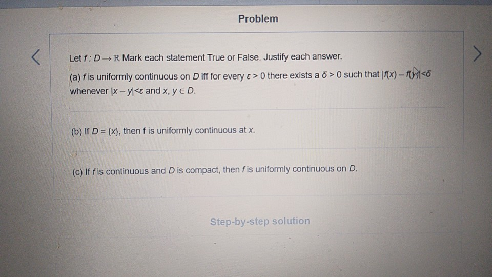 Solved Problem Let f: D-R Mark each statement True or False. | Chegg.com
