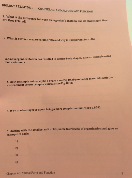 Solved BIOLOGY 152 SP 2019 CHAPTER 40 ANIMAL FORM AND Chegg solved-biology-152-sp-2019-chapter-40-animal-form-and-chegg