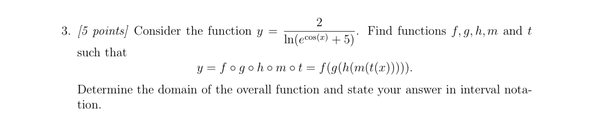 Solved [5 ﻿points] ﻿Consider the function y=2ln(ecos(x)+5). | Chegg.com