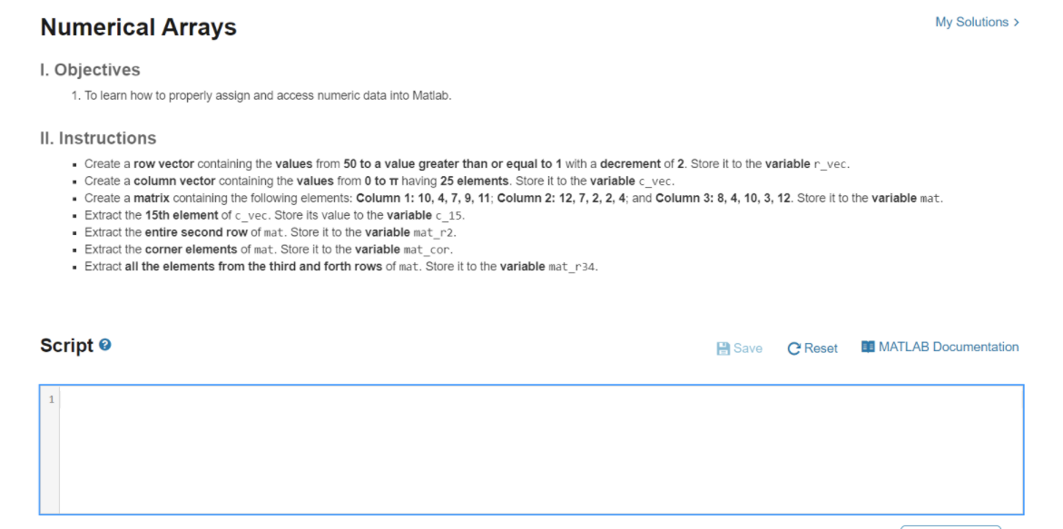 Solved Numerical Arrays My Solutions I. Objectives 1. To | Chegg.com