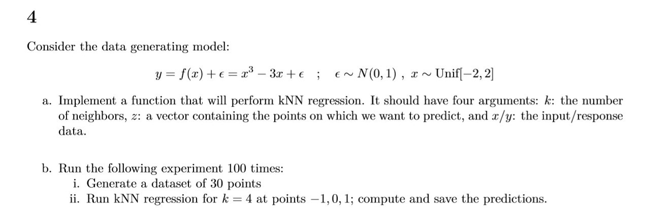 Consider the data generating model: y = f(x) +e= x3 – | Chegg.com