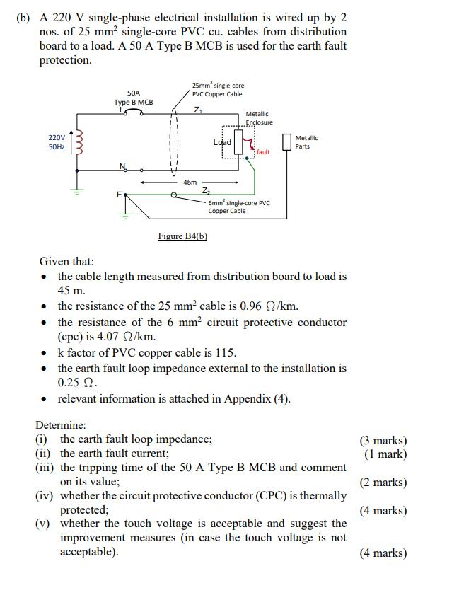 Solved (b) A 220 V single-phase electrical installation is | Chegg.com