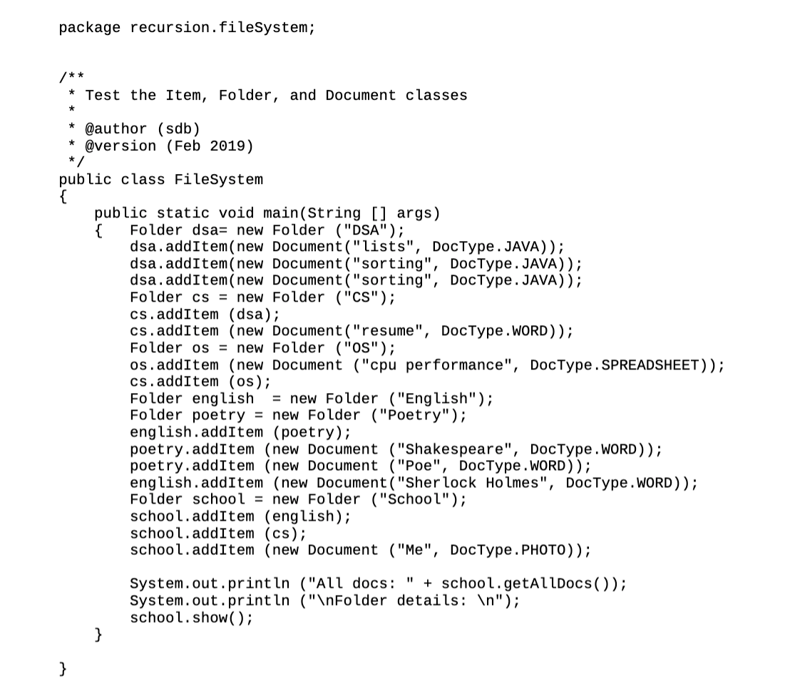 Solved 1. Include a new package in your project: recursion. | Chegg.com