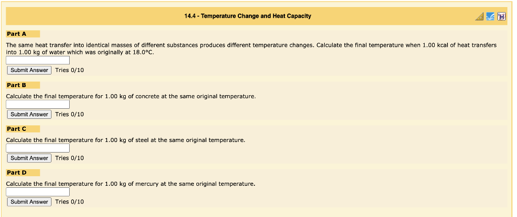 Solved 14.4 - Temperature Change and Heat Capacity Part A | Chegg.com