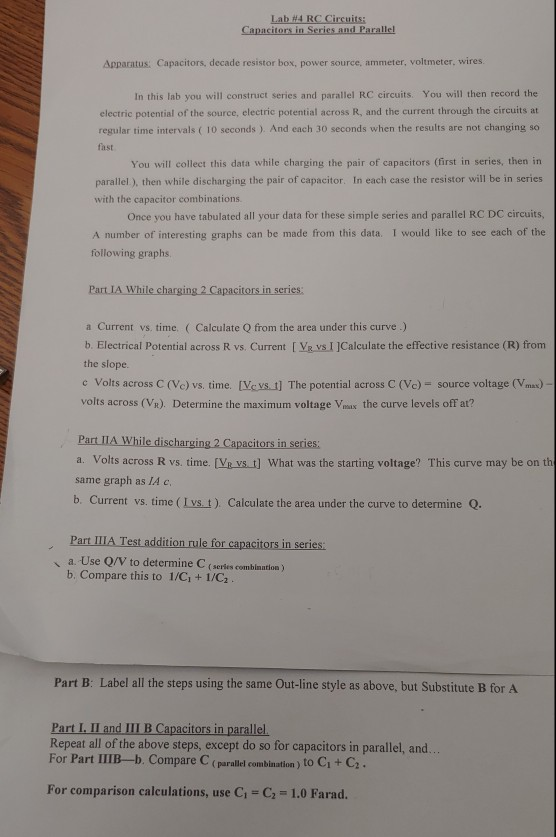 Lab #4 RC Circuits: Capacitors in Series and Parallel | Chegg.com
