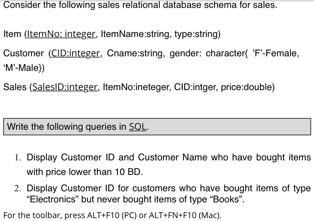 Solved Consider the following sales relational database | Chegg.com