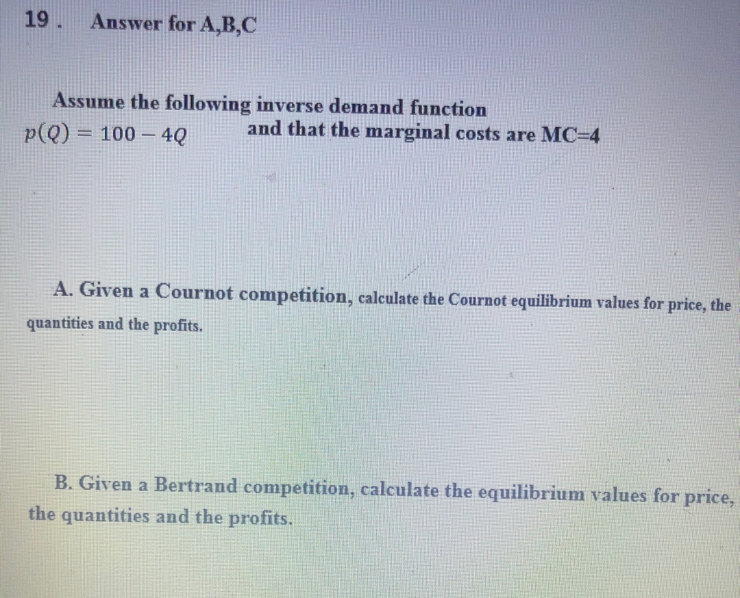 Solved 19. Answer for A,B,C Assume the following inverse | Chegg.com
