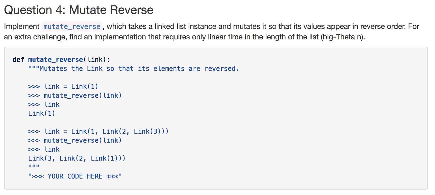 Question 4: Mutate Reverse Implement mutate_reverse , | Chegg.com