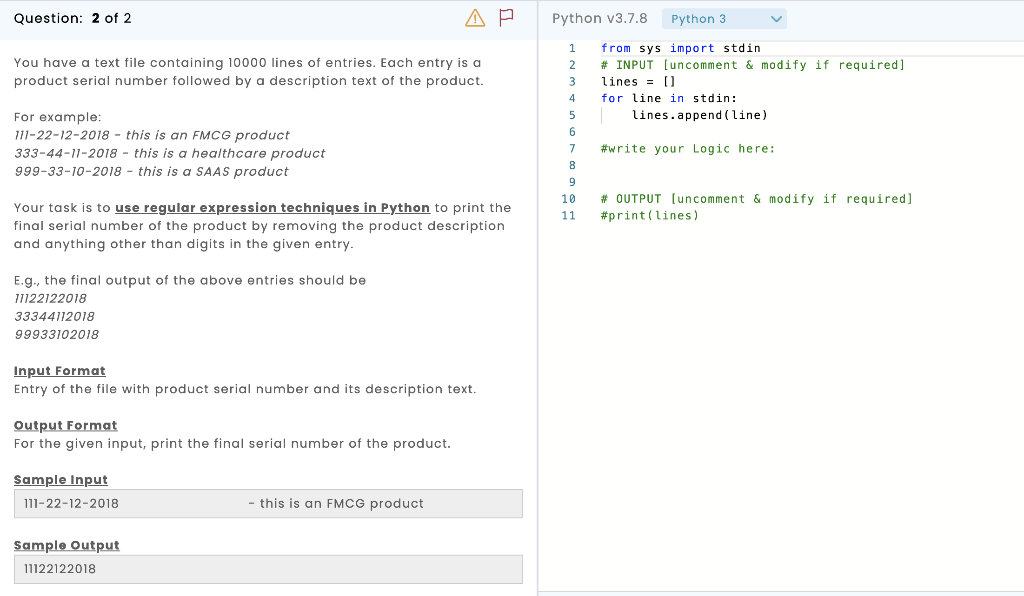 Solved Sample Input 111-22-12-2018 - this is an FMCG product | Chegg.com