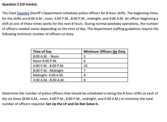 Solved Question 5 (10 marks): The Clark Country Sheriff's | Chegg.com