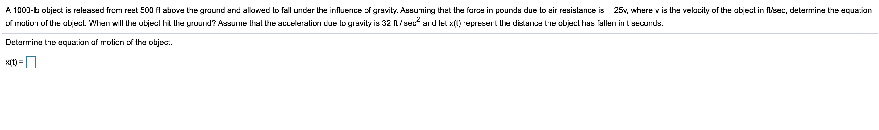 Solved A 1000-lb object is released from rest 500 ft above | Chegg.com