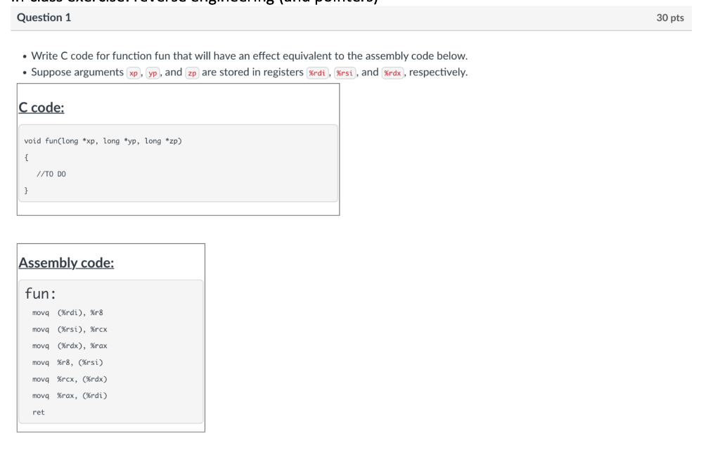 Solved - Write C code for function fun that will have an | Chegg.com
