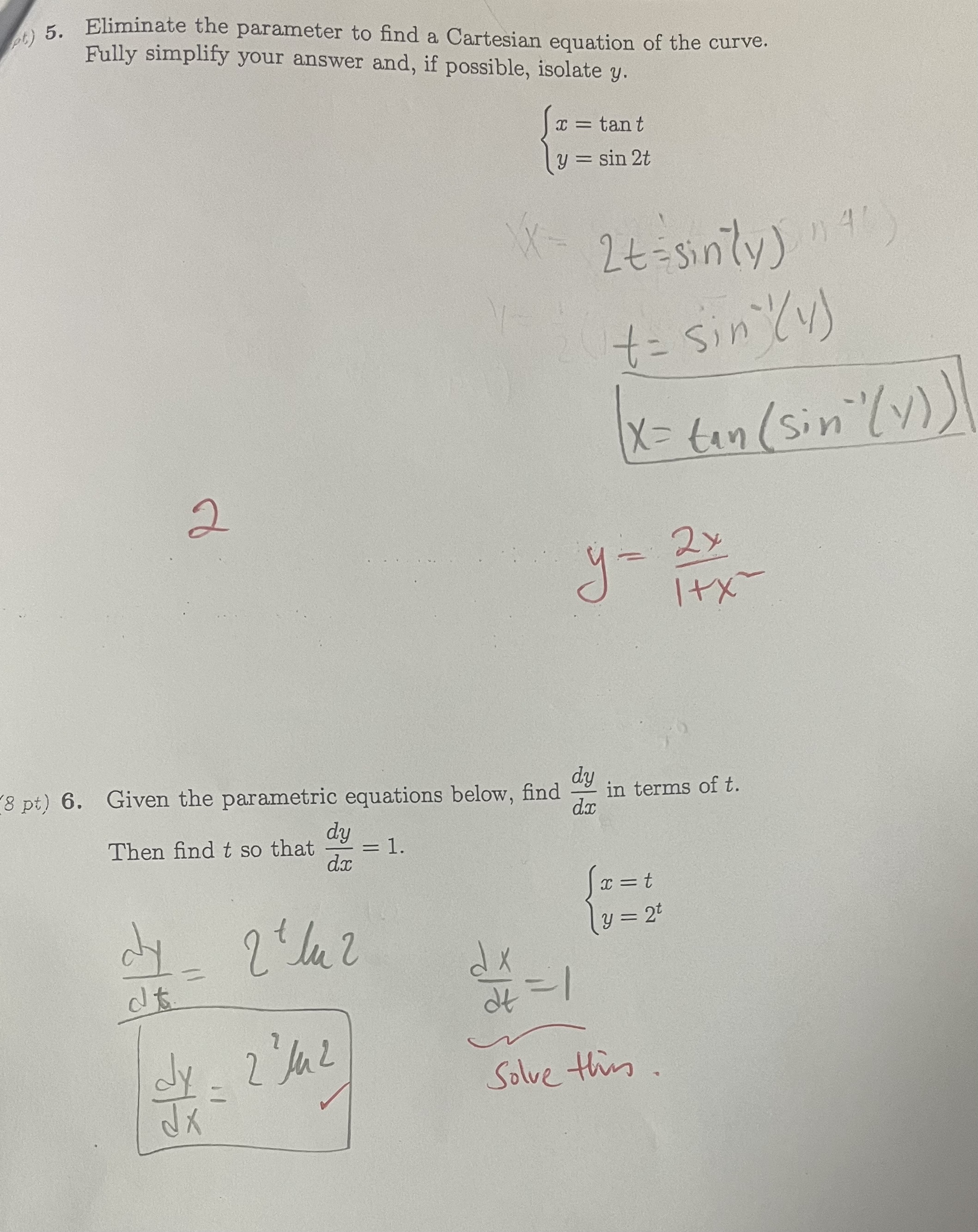 Solved 6) 5. Eliminate the parameter to find a Cartesian | Chegg.com
