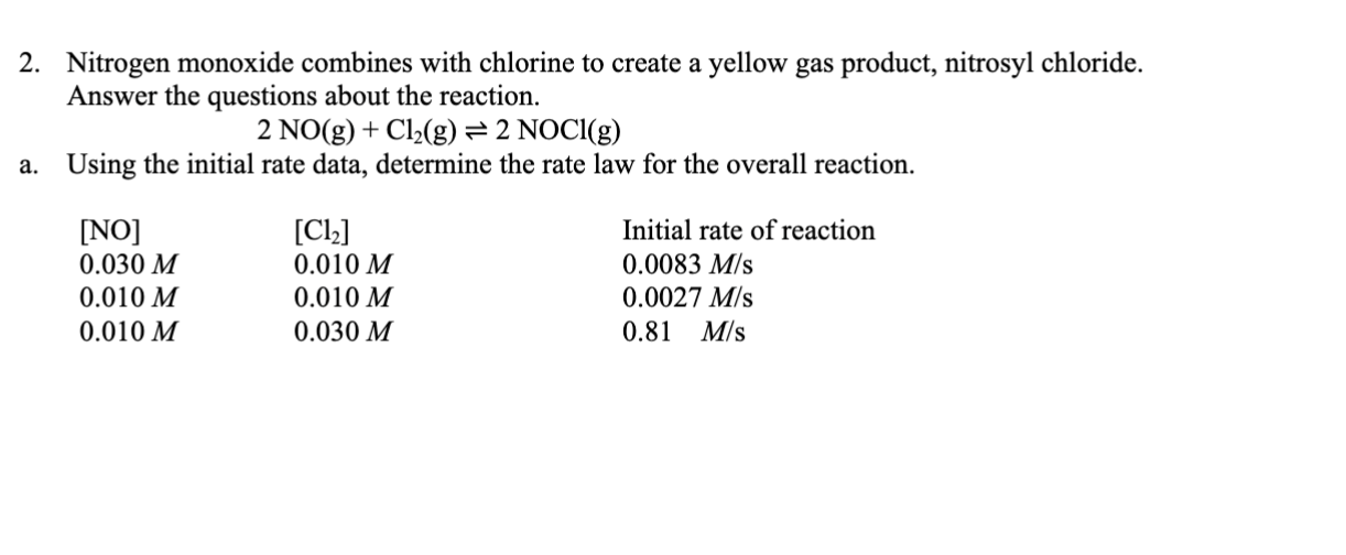 Solved Nitrogen monoxide combines with chlorine to create a | Chegg.com