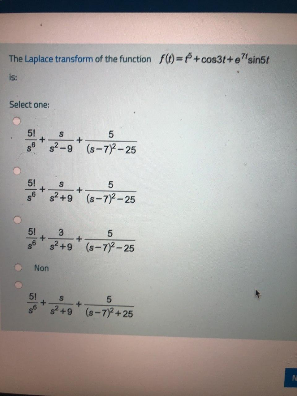 Solved The Laplace Transform Of The Function Ft Cos3t 8425