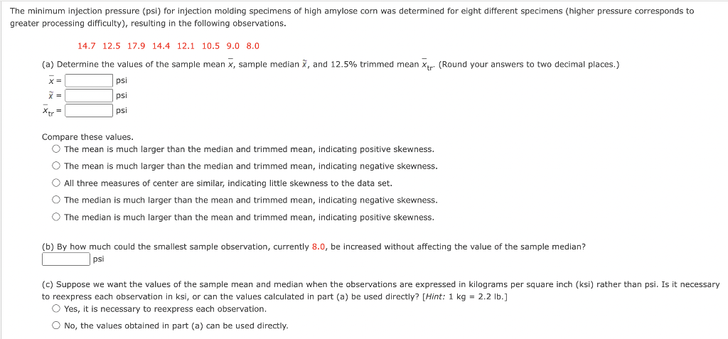 Solved ne minimum injection pressure (psi) for injection | Chegg.com