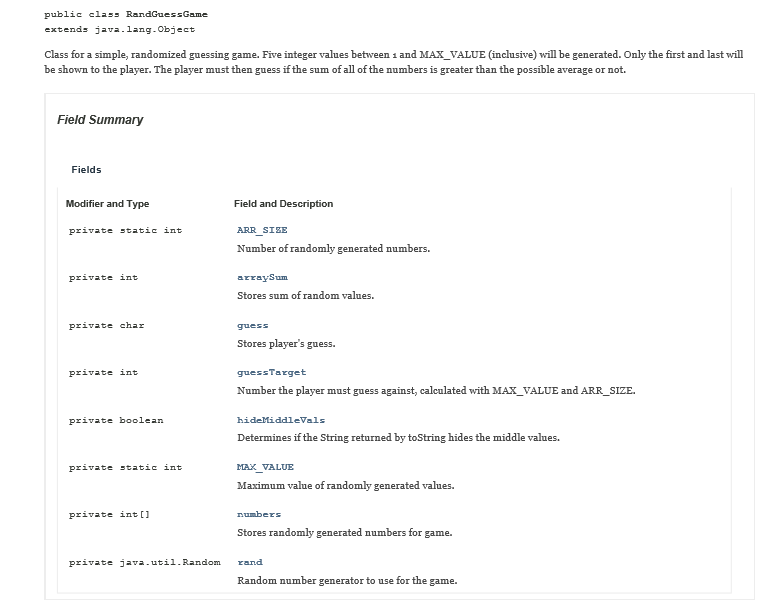 Solved public class RandGuessGame extends java.lang-Object | Chegg.com Solved public class RandGuessGame extends java.lang-Object | Chegg.com