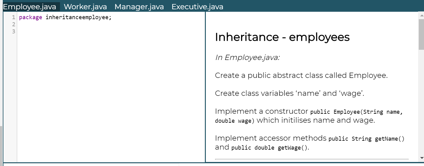 Solved Employee.java Worker.java Manager.java Executive.java | Chegg.com