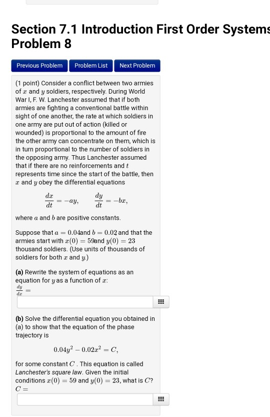 Solved Section 7 1 Introduction First Order Systems Problem