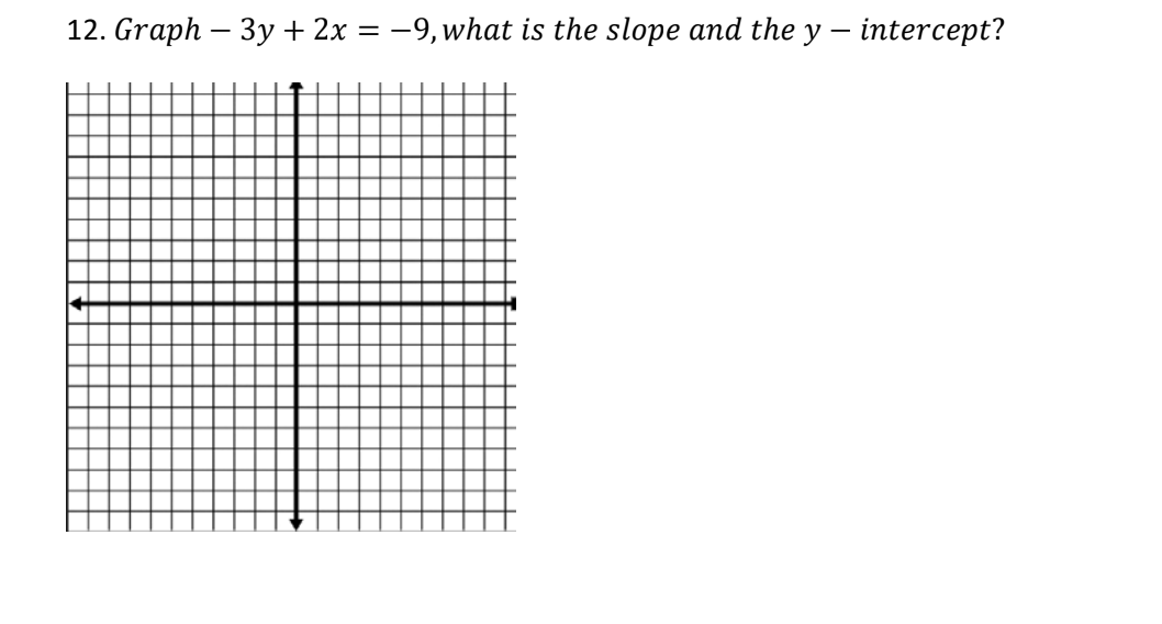 Solved 12. Graph −3y+2x=−9, what is the slope and the y− | Chegg.com
