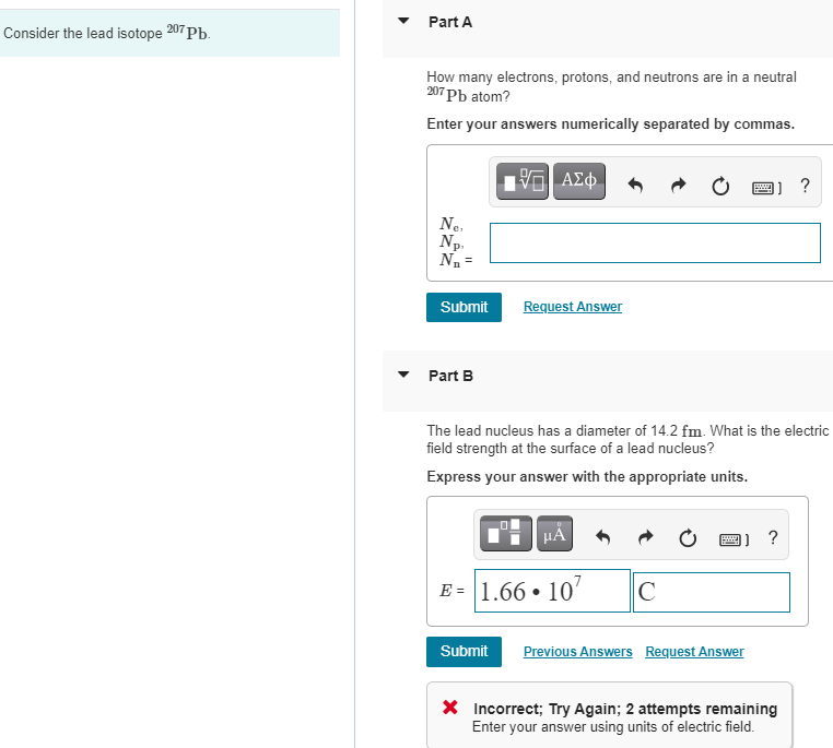 Solved Part A Consider the lead isotope 207 Pb. How many | Chegg.com