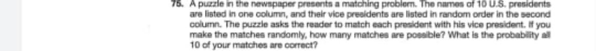 Solved 76. A puzzle in the newspaper presents a matching | Chegg.com