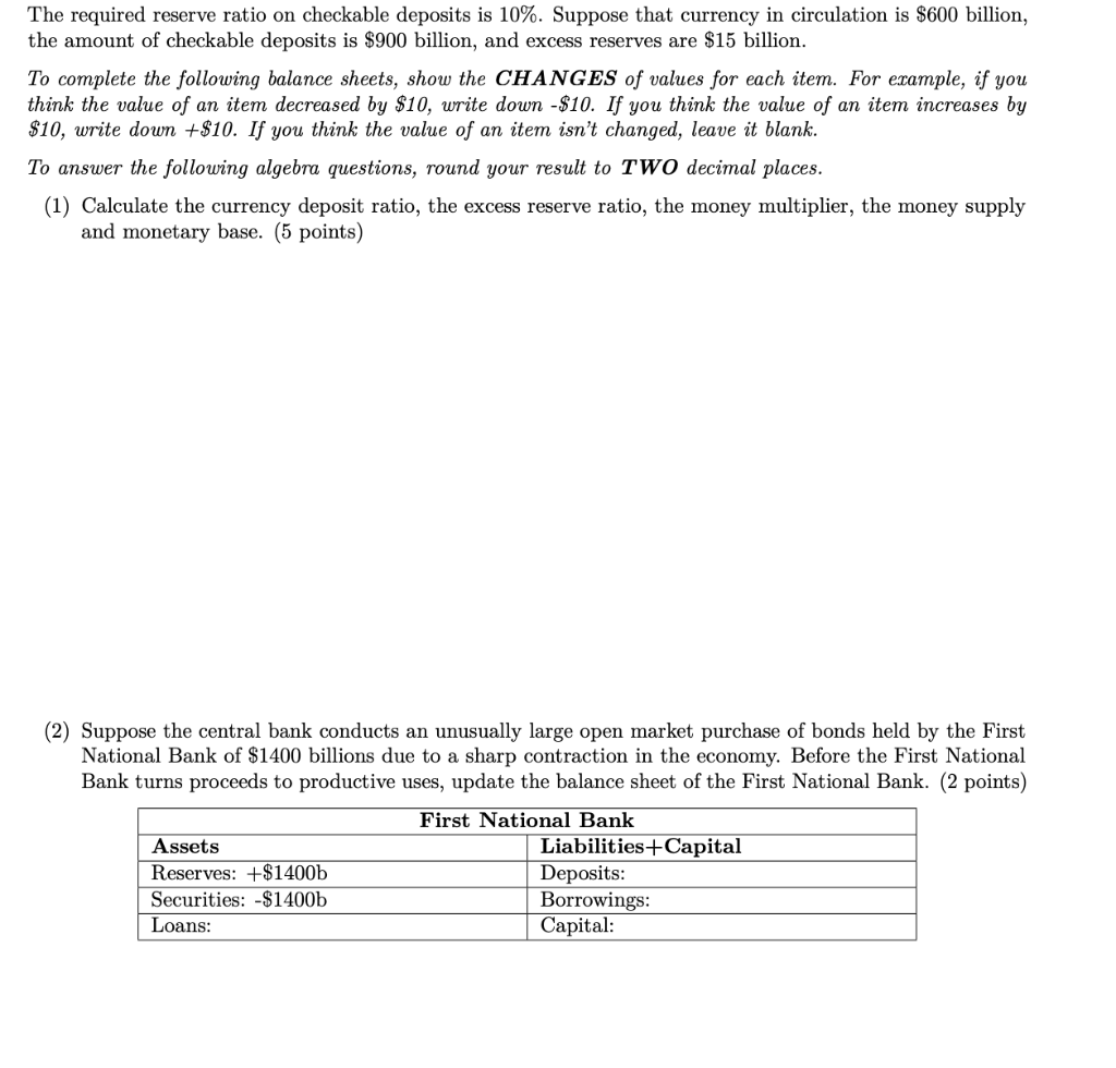 Solved The required reserve ratio on checkable deposits is | Chegg.com