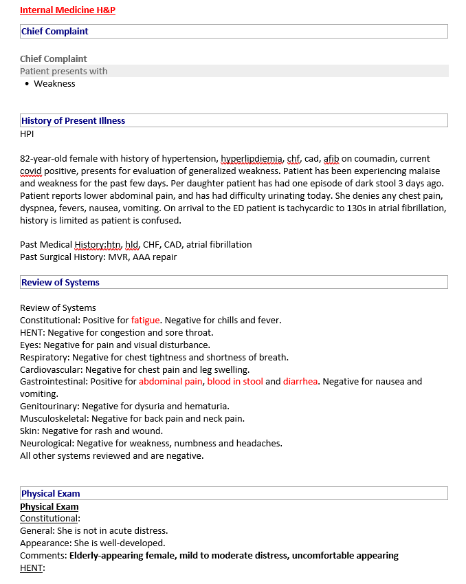 Solved Internal Medicine H&P Chief Complaint Chief Complaint | Chegg.com
