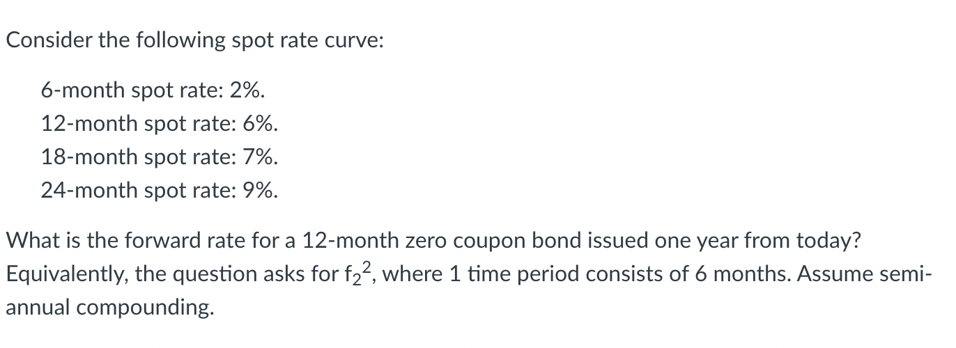 Solved Consider the following spot rate curve: 6-month spot | Chegg.com