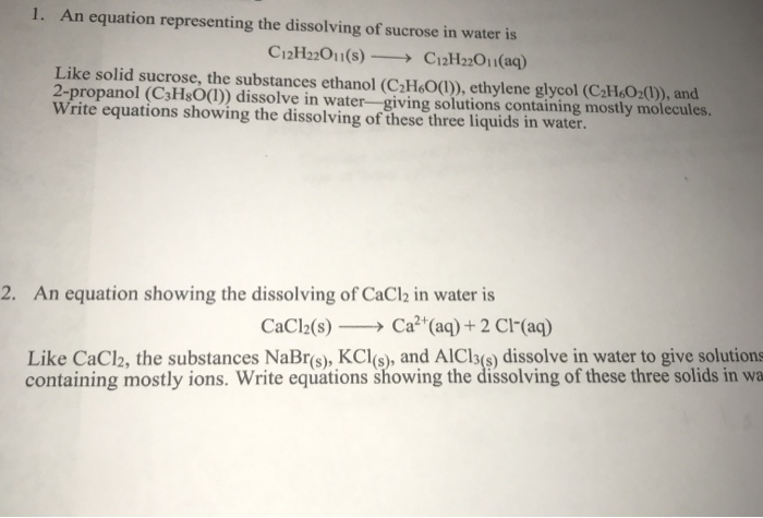 Solved 1. An equation representing the dissolving of sucrose | Chegg.com