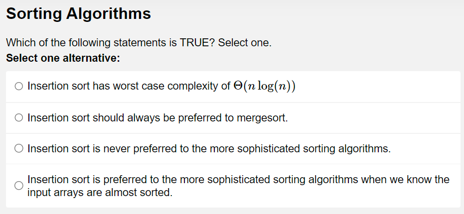 Solved Sorting Algorithms Which of the following statements | Chegg.com
