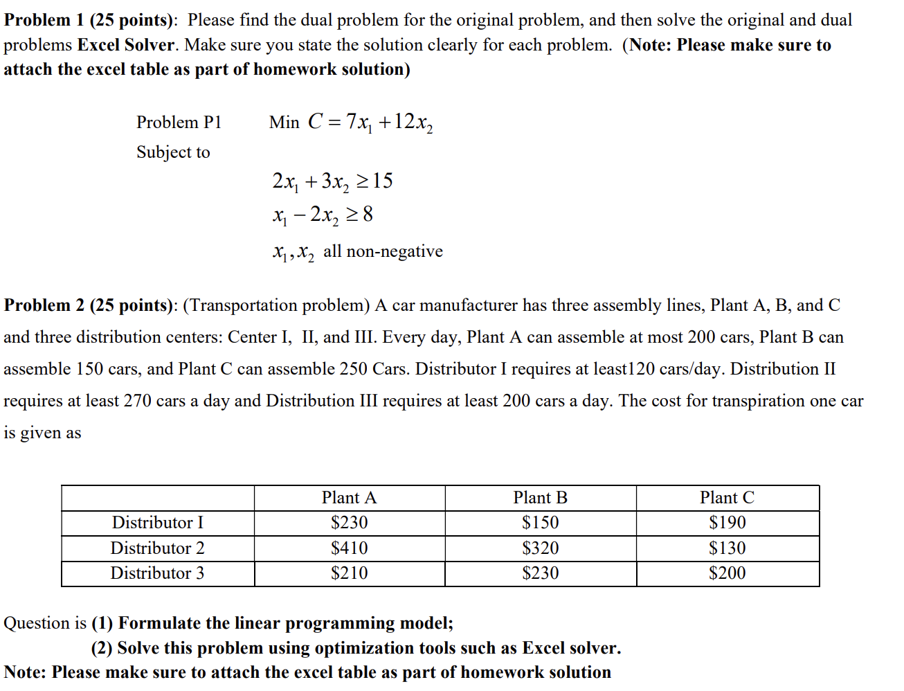 Solved Problem 1 (25 points): Please find the dual problem | Chegg.com