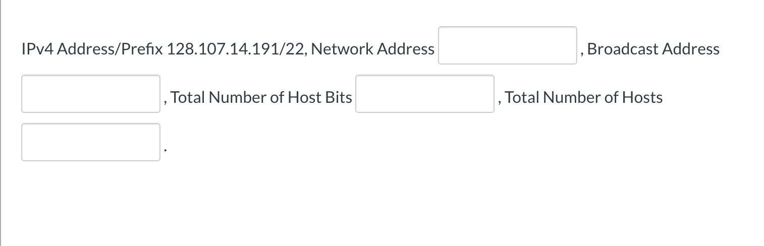 Solved IPv4 Address/Prefix 128.107.14.191/22, Network | Chegg.com
