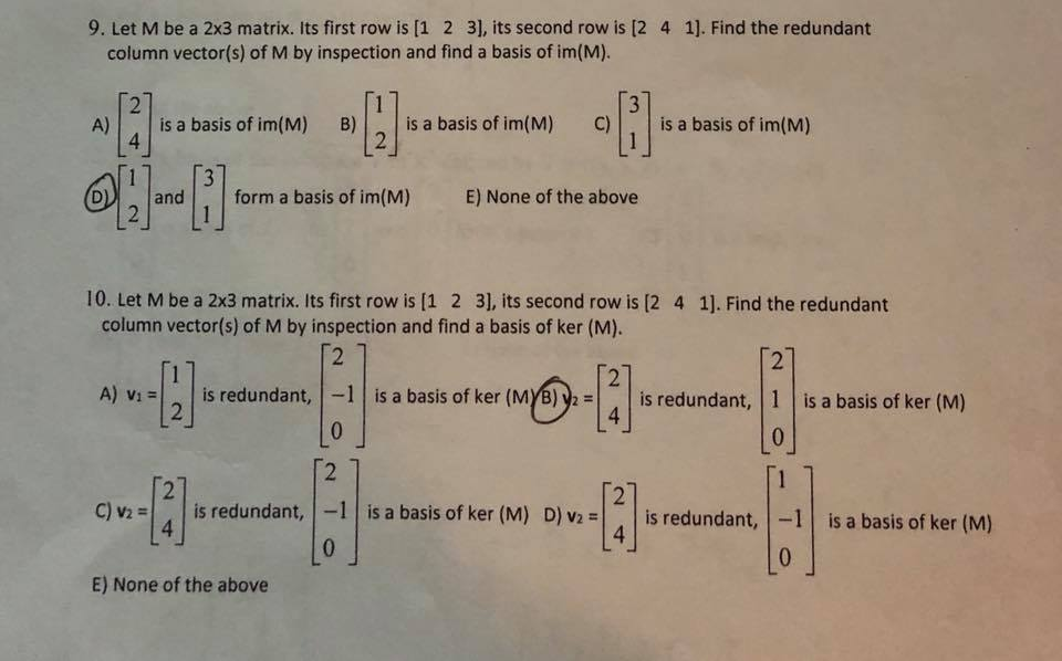 Solved 9. Let M be a 2x3 matrix. Its first row is [1 2 3], | Chegg.com