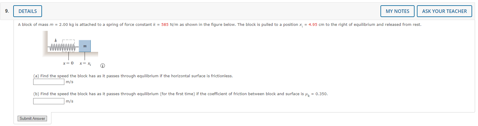 Solved (a) ﻿Find the speed the block has as it passes | Chegg.com