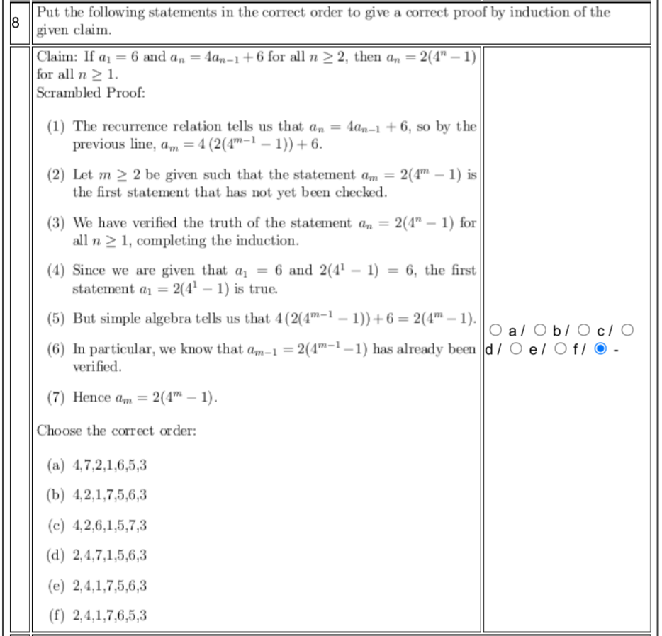 Solved 8 Put the following statements in the correct order | Chegg.com