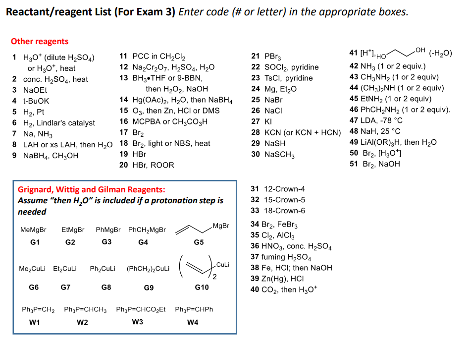 Solved Using the reagent list ↓, identify the reagents | Chegg.com