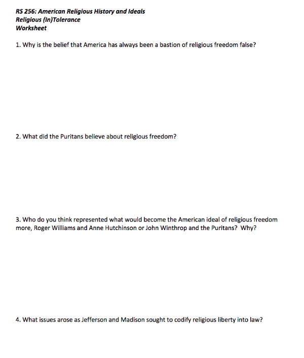 RS 256: American Religious History and Ideals | Chegg.com