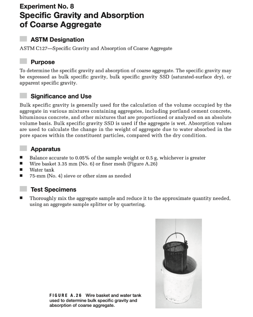 Solved Experiment No. 8 Specific Gravity and Absorption of | Chegg.com