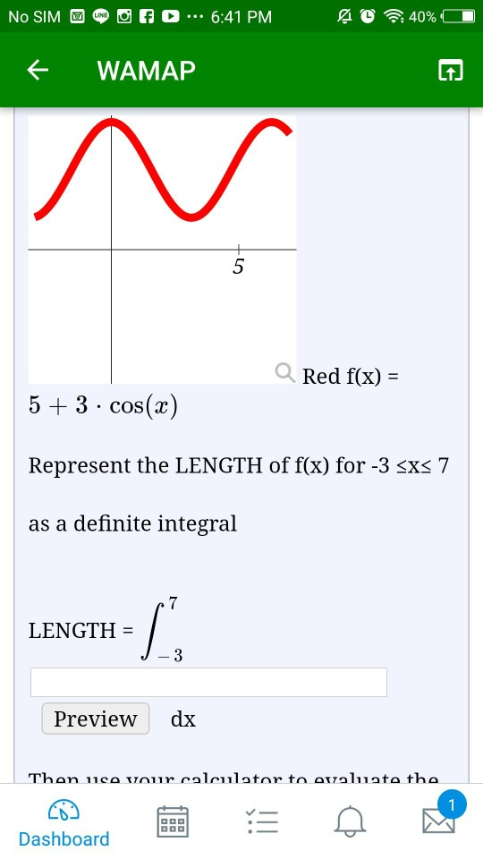 Solved INE No SIM 6:41 PM 40% WAMAP 5 Red f(x) 5 3 cos(x) | Chegg.com