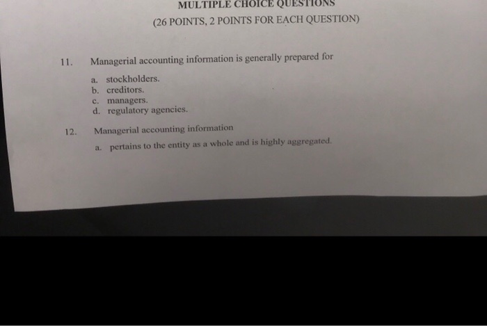 Solved MULTIPLE CHOICE QUESTIONS (26 POINTS, 2 POINTS FOR | Chegg.com